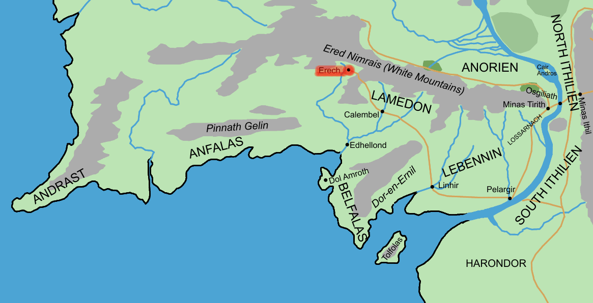 GONDOR ERECH location map in middle earth